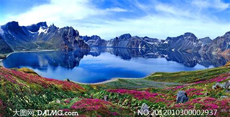 长白山天池全景 长白山天池全景风景图 长白山天池水 大山谷图库