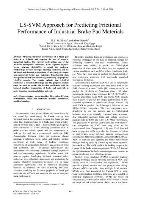 Pdf Ls Svm Approach For Predicting Frictional Performance Of Industrial Brake Pad Materials