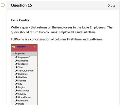 Question 15 0 Pts Extra Credits Write A Query That Returns All The