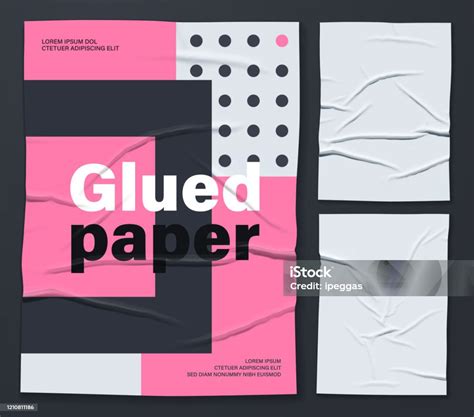 흰색 접착 주름 포스터의 모형 벡터의 집합 현실적인 구겨진 젖은 접착 종이 포스터 프레젠테이션에서 편집하고 사용하기 쉬운 멋진