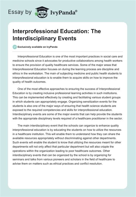 Interprofessional Education The Interdisciplinary Events 303 Words