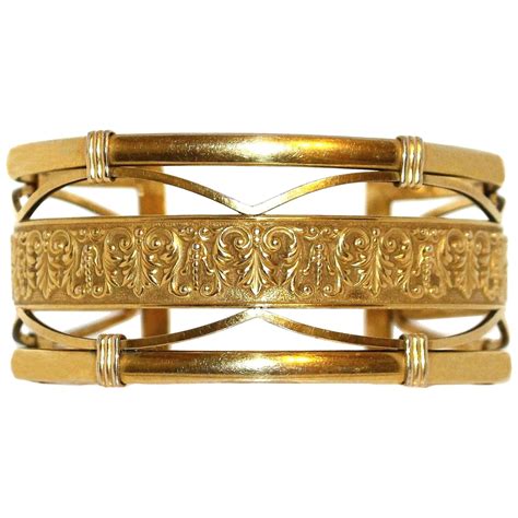 Circa 1930s To 1940s Krementz 14k Gold Overlay Ornate Motif Cuff At
