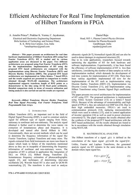 Pdf Efficient Architecture For Real Time Implementation Of Hilbert