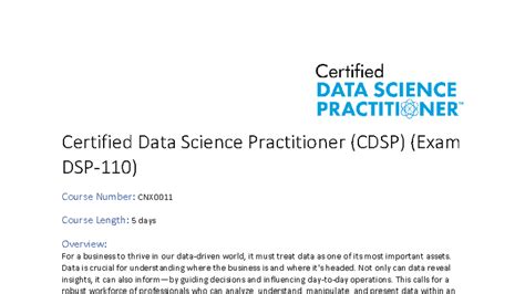 Cdsp Cnx0011 Course Outline Certified Data Science Practitioner Exam