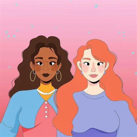 Ilustração Vetorial 2d Meninas Coloridas E Legais Vetor Premium