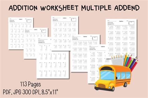 Addition Worksheet Multiple Addend Graphic By Happydesign · Creative Fabrica