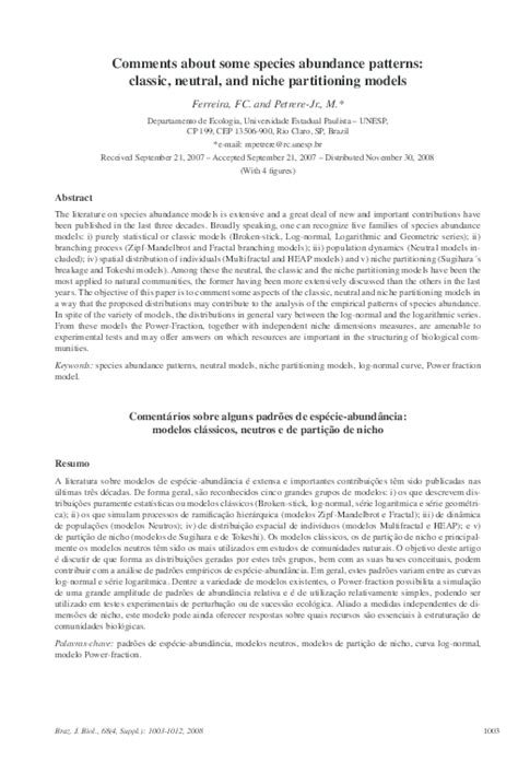 Pdf Comments About Some Species Abundance Patterns Classic Neutral And Niche Partitioning