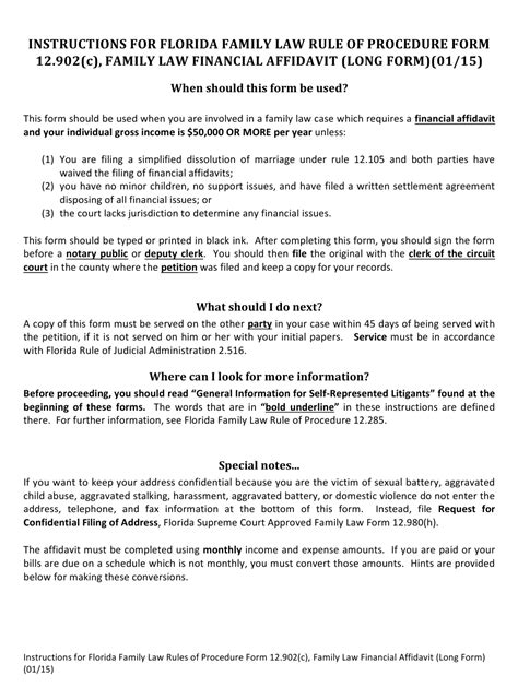 Florida Financial Affidavit Long Form 2024
