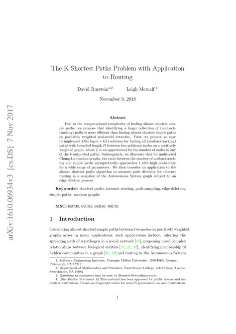 PDF The K Shortest Paths Problem With Application To Routing