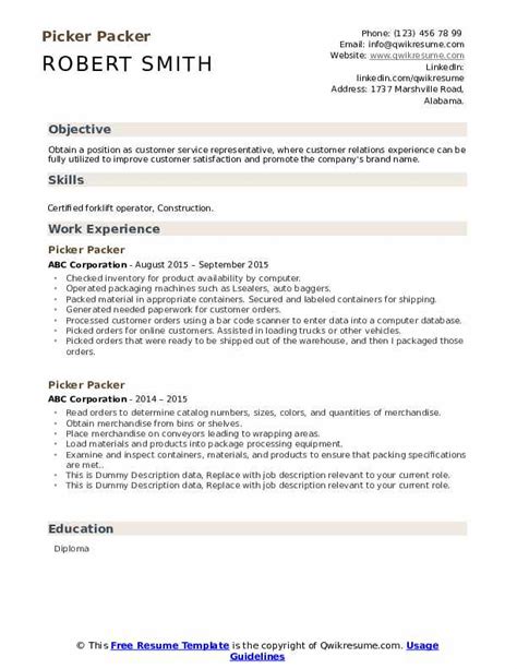 Job Description For Picker Packer Position Bennie Donnell