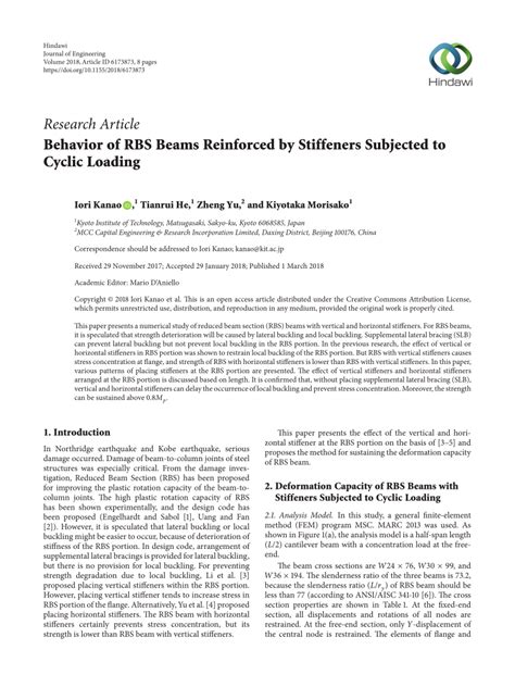 Pdf Behavior Of Rbs Beams Reinforced By Stiffeners Subjected To Cyclic Loading