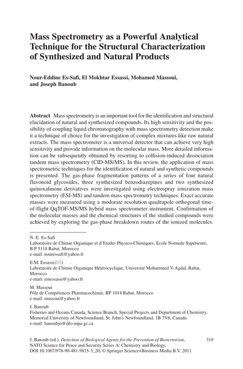 PDF Mass Spectrometry As A Powerful Analytical Technique For The Structural Characterization