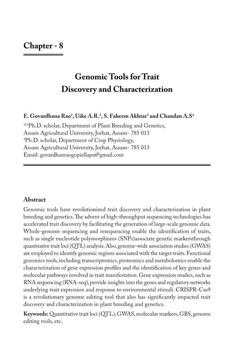 Pdf Genomic Tools For Trait Discovery And Characterisation