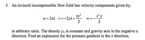 Solved An Inviscid Incompressible Flow Field Has Velocity Chegg