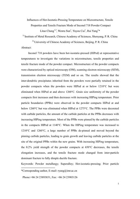 Pdf Influences Of Hot Isostatic Pressing Temperature On Microstructure Tensile Properties And