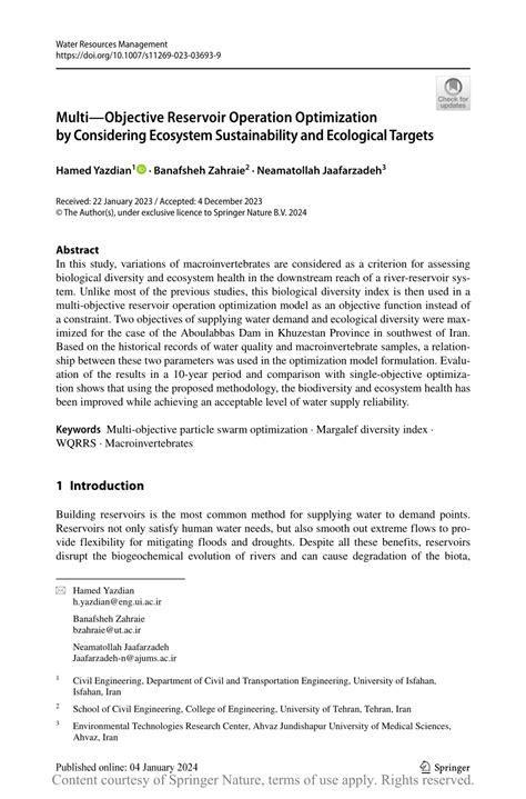 multi—objective reservoir operation optimization by considering
