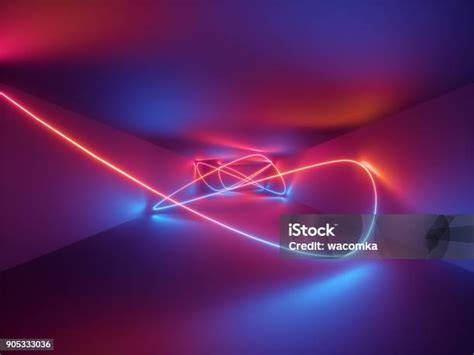 3d 렌더링 레이저 쇼 나이트 클럽 인테리어 조명 레드 블루 네온 추상 형광 배경 빛나는 곡선 도형 빛에 대한 스톡 사진 및 기타 이미지 Istock