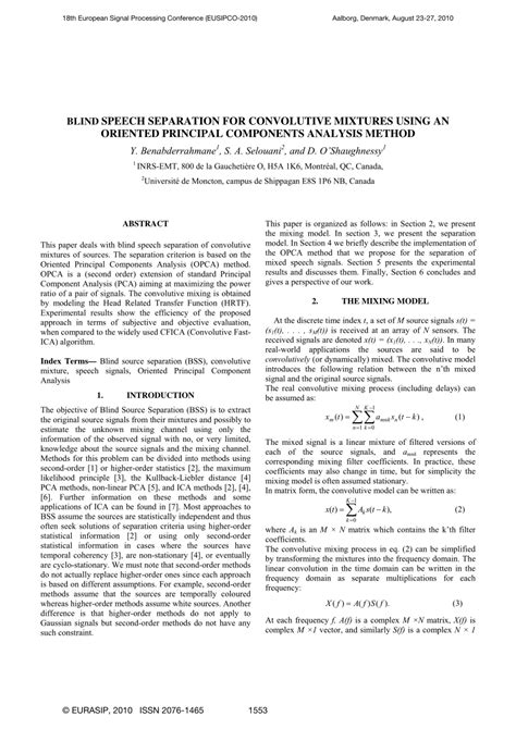 Pdf Blind Speech Separation For Convolutive Mixtures Using An Oriented Principal Components