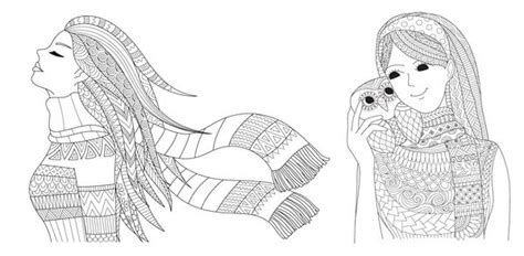 صفحات رنگ آمیزی کتاب رنگ آمیزی برای بزرگسالان مجموعه تصاویر رنگی دختران زیبا با پارچه های