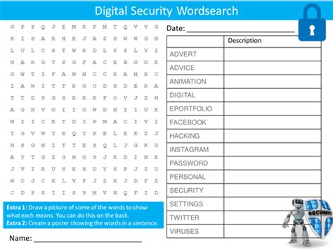 Digital Security Wordsearch Starter Activity Ict Computing Safety Homework Cover Lesson Plenary