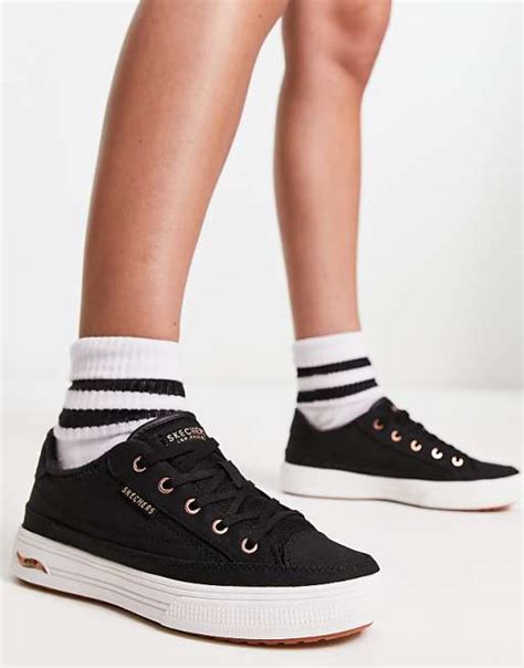 Skechers Arcade Canvas Lace Up Sneakers In Black And White Asos