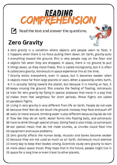 Reading Comprehension Zero Gravity Solutions By Learnplanet Tpt