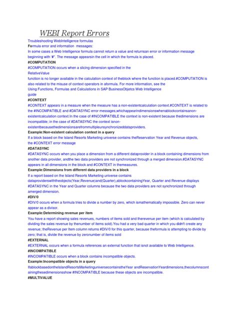 Webi Report Errors Pdf