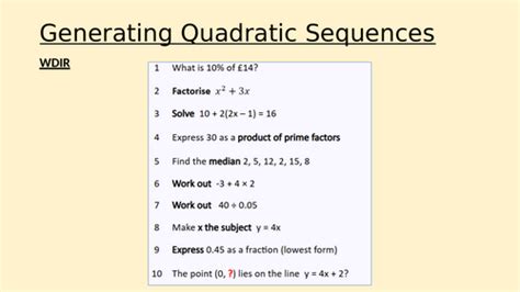 Generating Quadratic Sequences Teaching Resources