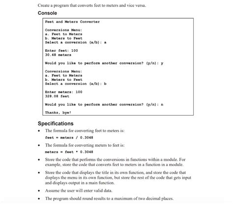 Solved Create A Program That Converts Feet To Meters And