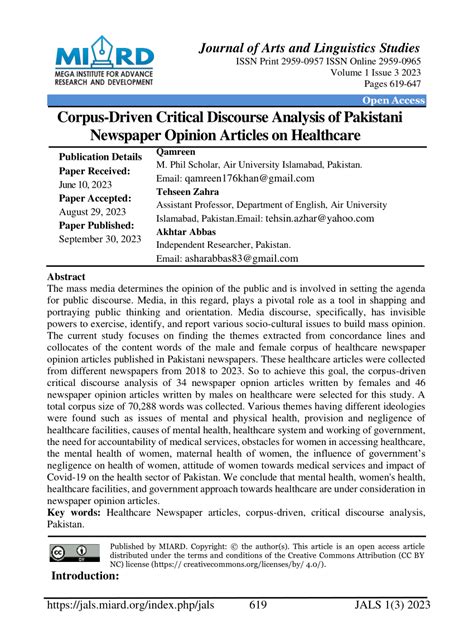 Pdf Corpus Driven Critical Discourse Analysis Of Pakistani Newspaper Opinion Articles On