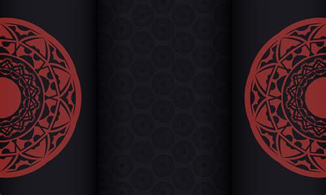 고급 빈티지 장식품과 로고와 텍스트를위한 장소와 검은 색 빨간색 배경 그리스 장식이 있는 엽서 디자인 0명에 대한 스톡 벡터