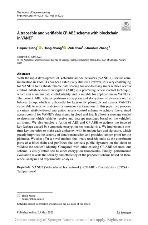 A Traceable And Verifiable Cp Abe Scheme With Blockchain In Vanet Request Pdf