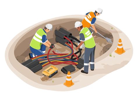 Underground Electric Fiber Optic Cable Wiring Construction Engineering
