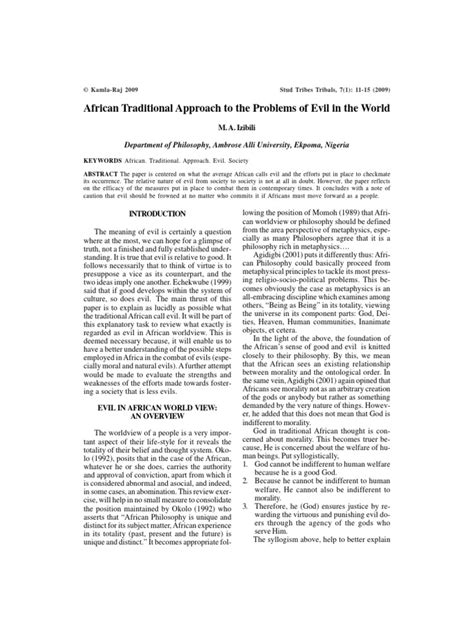 Conceptualizing Sin And Evil In The African Traditional Worldview Pdf