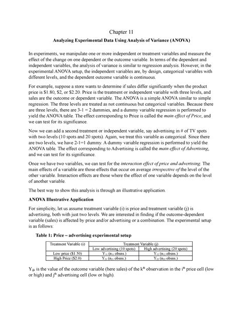 Wwdm Chapter 11 Analyzing Experimental Data Using Anova Chapter 11