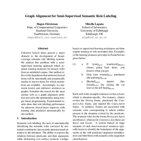 Graph Alignment For Semi Supervised Semantic Role Labeling Acl Anthology