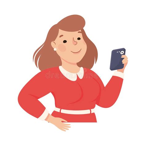 Young Woman With Smartphone In Social Media Or Chat Messenger Vector