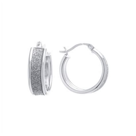 Boxed Fine Silver Plated 15mm Glitter Hoop Earrings 1 Ct Fred Meyer
