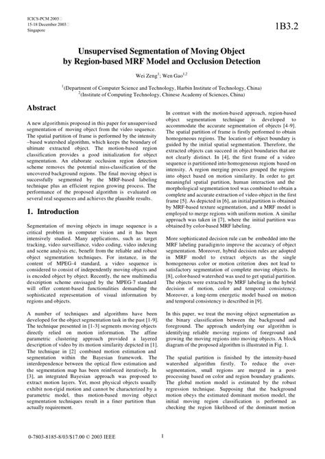 Pdf Unsupervised Segmentation Of Moving Object By Region Based Mrf