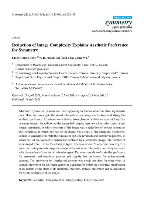 Pdf Reduction Of Image Complexity Explains Aesthetic Preference For Symmetry
