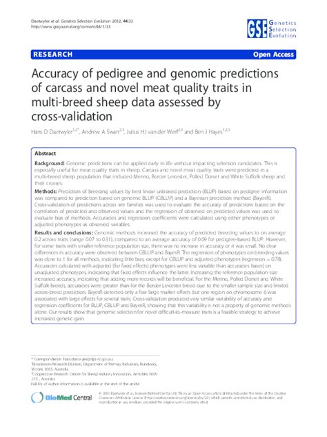 Pdf Accuracy Of Pedigree And Genomic Predictions Of Carcass And Novel