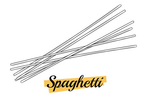 흰색 배경에 고립 된 원시 스파게티 스파게티 파스타 는 조리되지 않았습니다 이탈리안 카펠리니 파스타 국수를 준비하기위한 재료 가정 요리 개념 스케치에 대한 스톡 벡터 아트