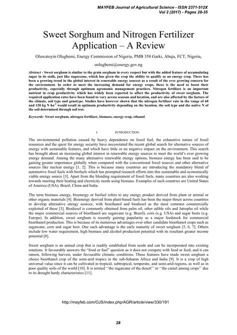 Pdf Sweet Sorghum And Nitrogen Fertilizer Application A Review