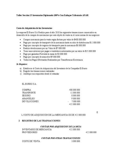 Taller Sección 13 Inventarios Diplomado 100 Pdf Costo Economias