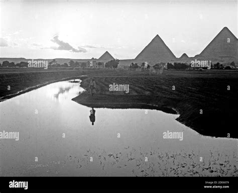 egypt cairo evening scene of nile overflow near pyramids ca 1936