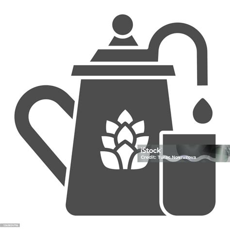 맥주 발효 솔리드 아이콘 크래프트 맥주 개념 흰색 배경에 여과 및 양조 기호를위한 장비 글리프 스타일의 맥주 유리 아이콘으로