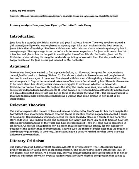 📗 Literary Analysis Essay On Jane Eyre By Charlotte Bronte Free Essay