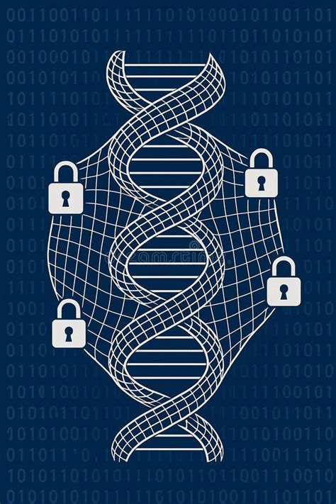 Dna Data Security Abstract White Padlocks On Blue Mesh And Binary