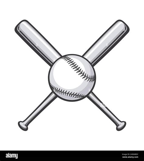 Simple Classic Baseball With 2 Crossed Baseball Bats Grayscale Gray