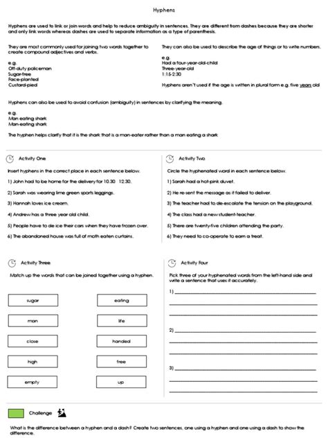 Hyphen Worksheet Pdf Word Syntax